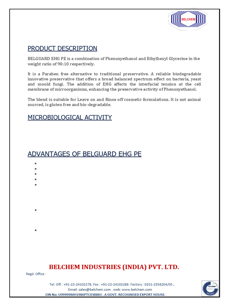 BELGUARD EHG PE - Specification | PDF | Solubility
