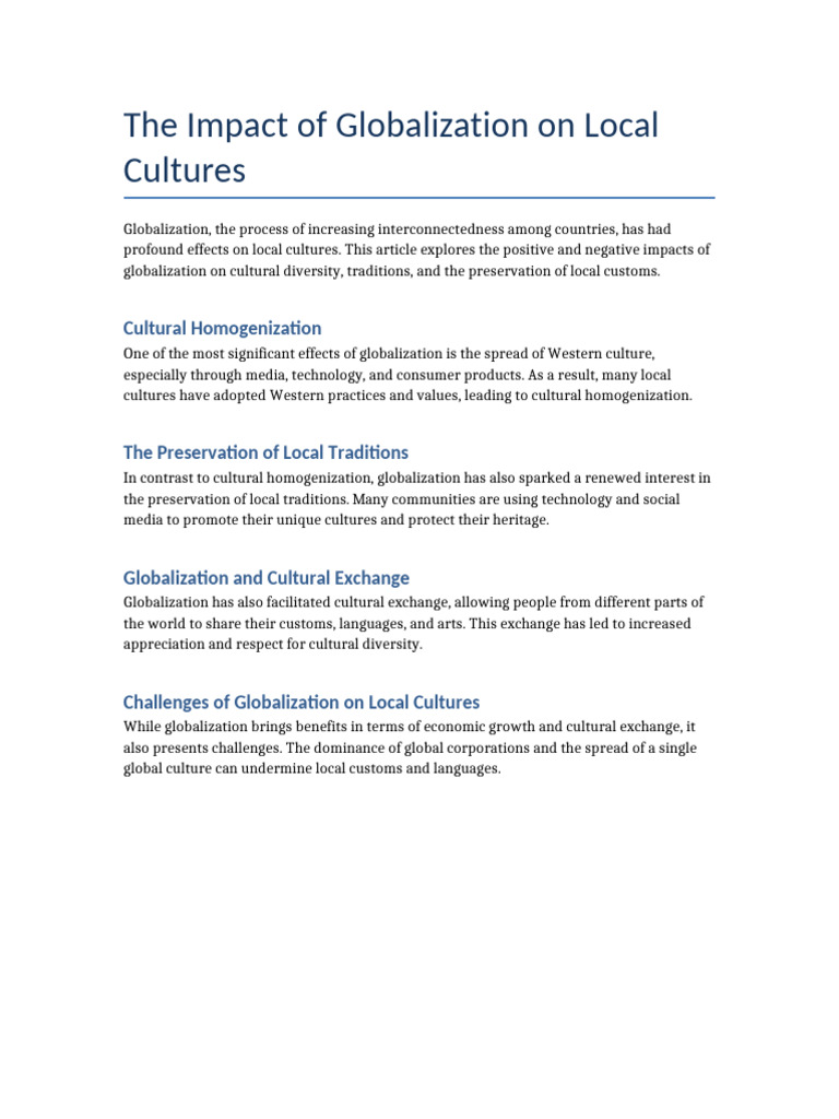 Globalization's Effects on Local Cultures | PDF