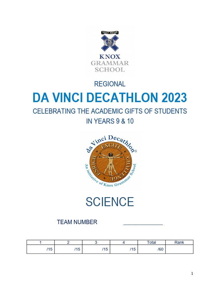 Da Vinci Decathlon 2023 Science Questions | PDF | Solar System | Astronomy
