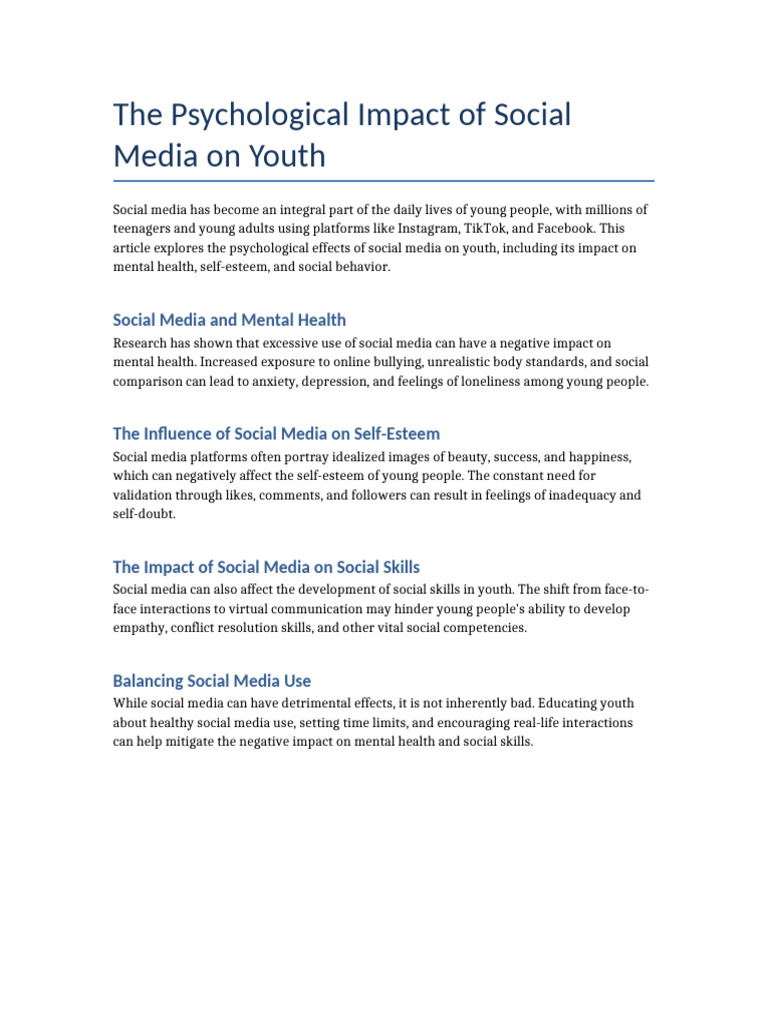 Psychological Impact of Social Media On Youth | PDF
