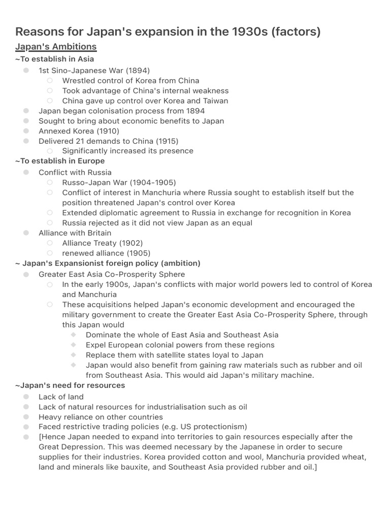 Reasons For Japan's Expansion in The 1930s (Factors) PDF | PDF | Empire ...