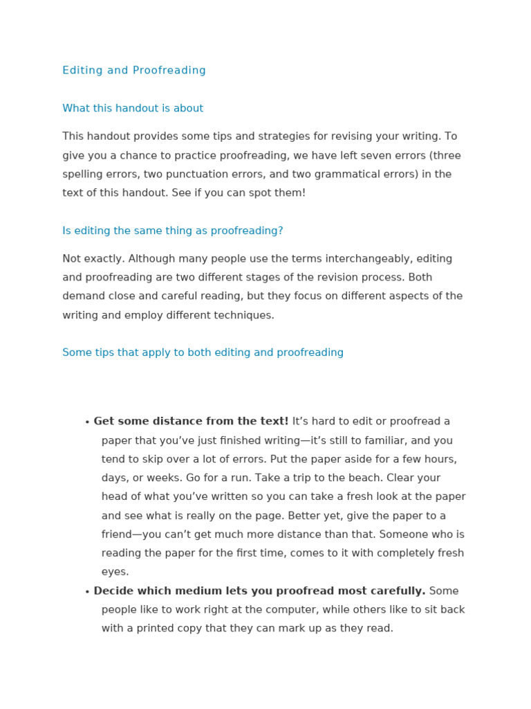 Editing and Proofreading | PDF | Proofreading | Spelling