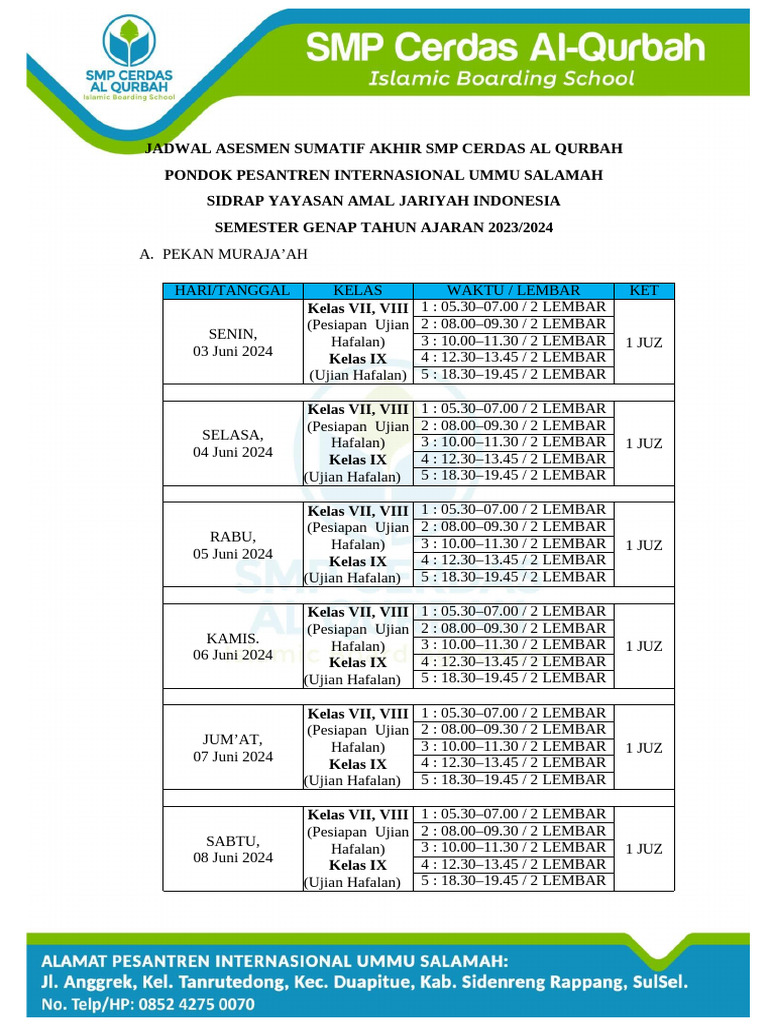 Jadwal Asesmen Sumatif Semester Genap | PDF