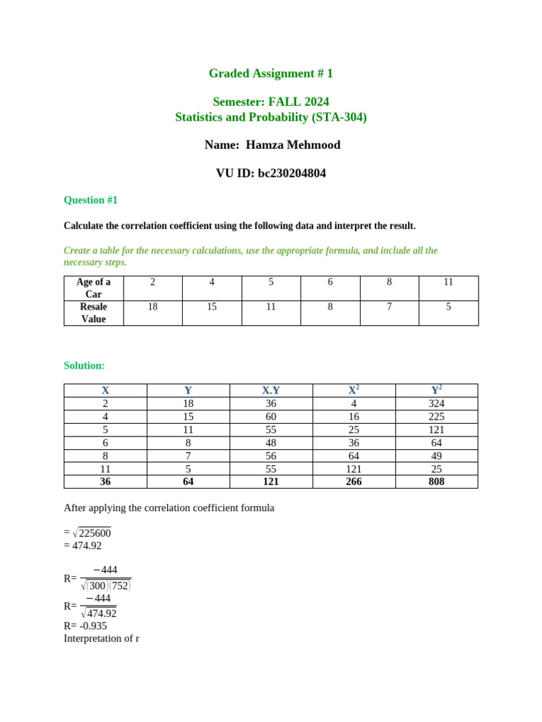STA-301 Hamza Mehmood (bc230204804) | PDF | Probability Theory | Multivariate Statistics