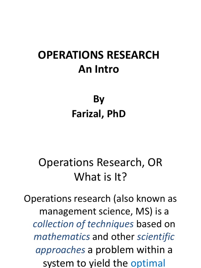 Operations Research: An Intro | PDF | Mathematical Optimization | Linear Programming