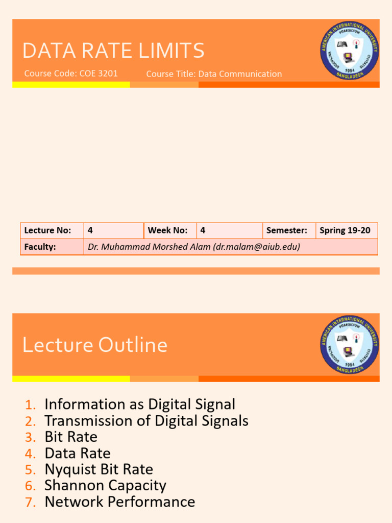Data Communication Lecture 4 | PDF | Signal To Noise Ratio | Bit Rate