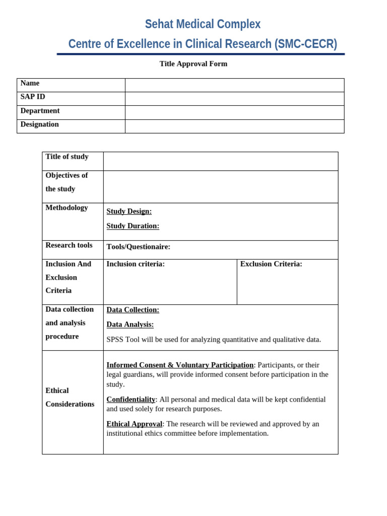Title Approval Form for Research Studies | PDF