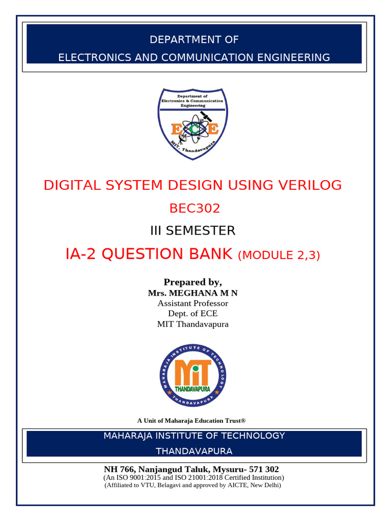 Bec302 DSDV Module 2 Question Bank | PDF | Electronic Engineering | Digital Electronics