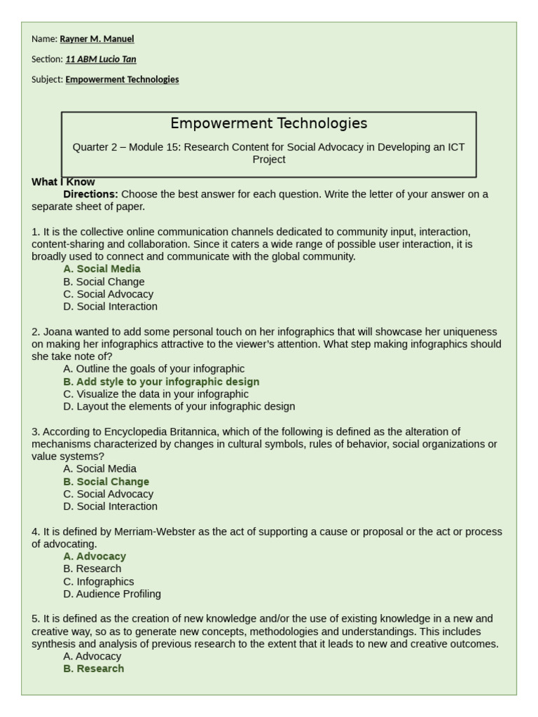 MANUEL Quarter 2 Module 15 Research Content For Social Advocacy in Developing An ICT Project ...