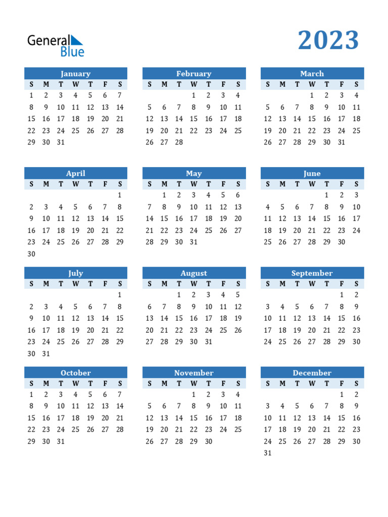 2023-calendar-blue-noborder-sunday-start | PDF
