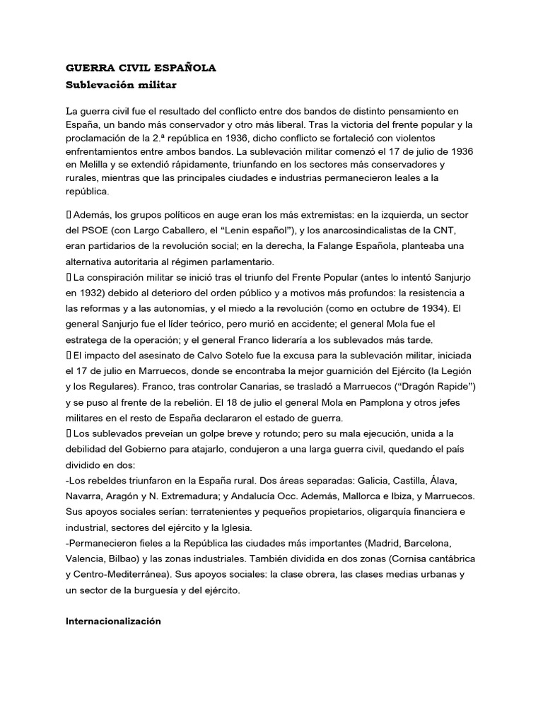 Causas y desarrollo de la Guerra Civil Española | PDF | guerra civil ...