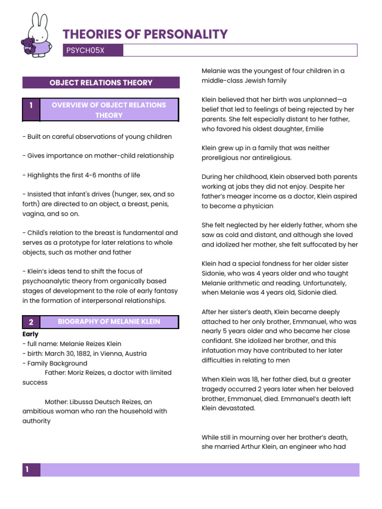 Object Relation Theory by Melanie Klein | PDF | Object Relations Theory | Attachment Theory