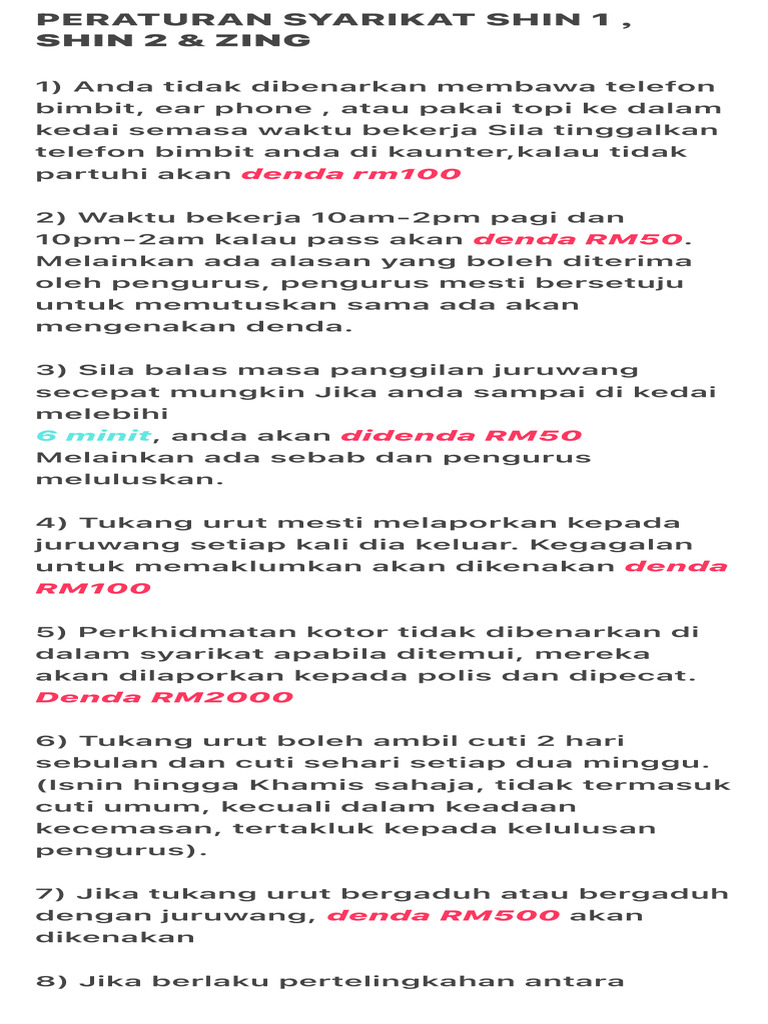 Peraturan Syarikat Shin 1 ，Shin 2 & Zing | PDF