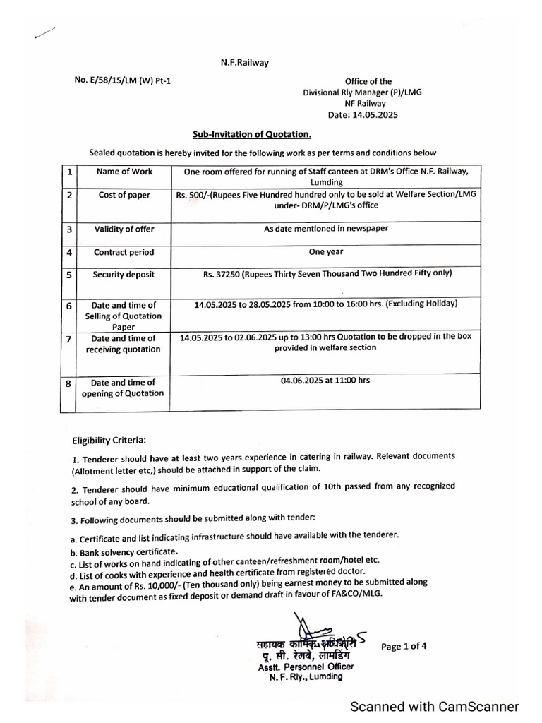 canteen TENDER AT DRM/LMG | PDF