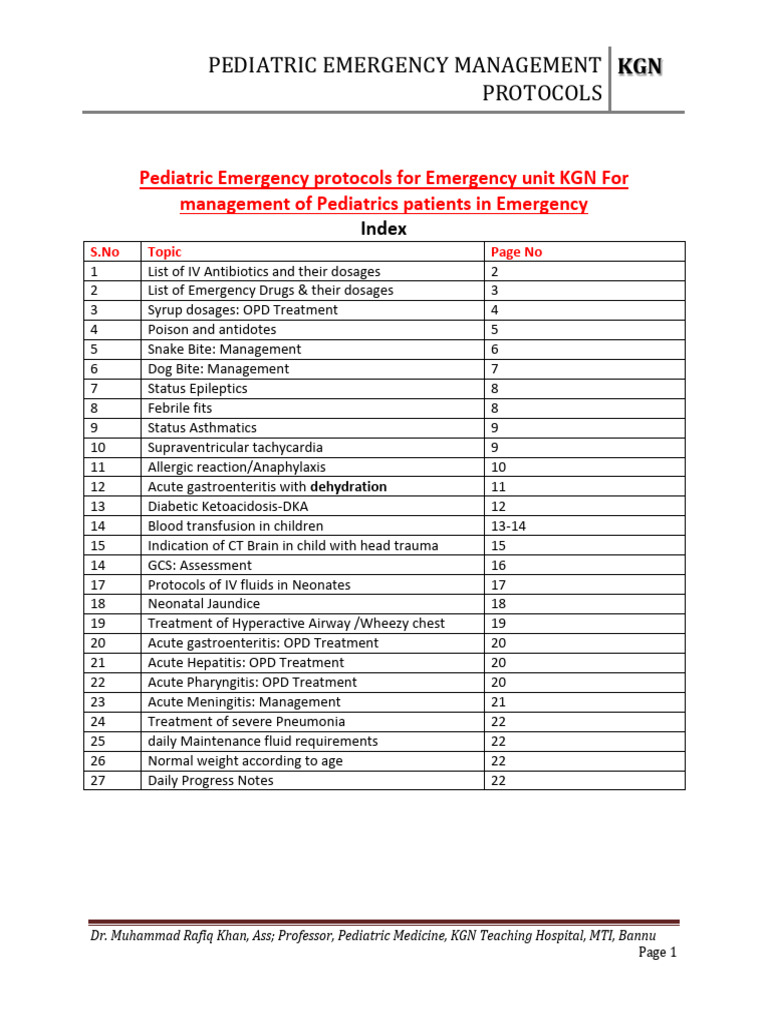 Pediatric Emergency Protocoles | PDF | Blood Type | Anemia