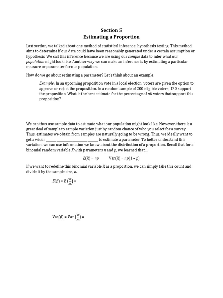 05 - Estimating A Proportion | PDF | Sampling (Statistics ...