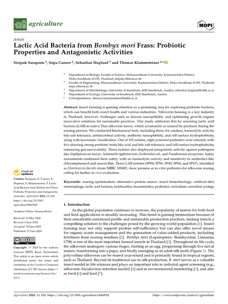 Agriculture 14 00924 v2 | PDF | Probiotic | Bacteria