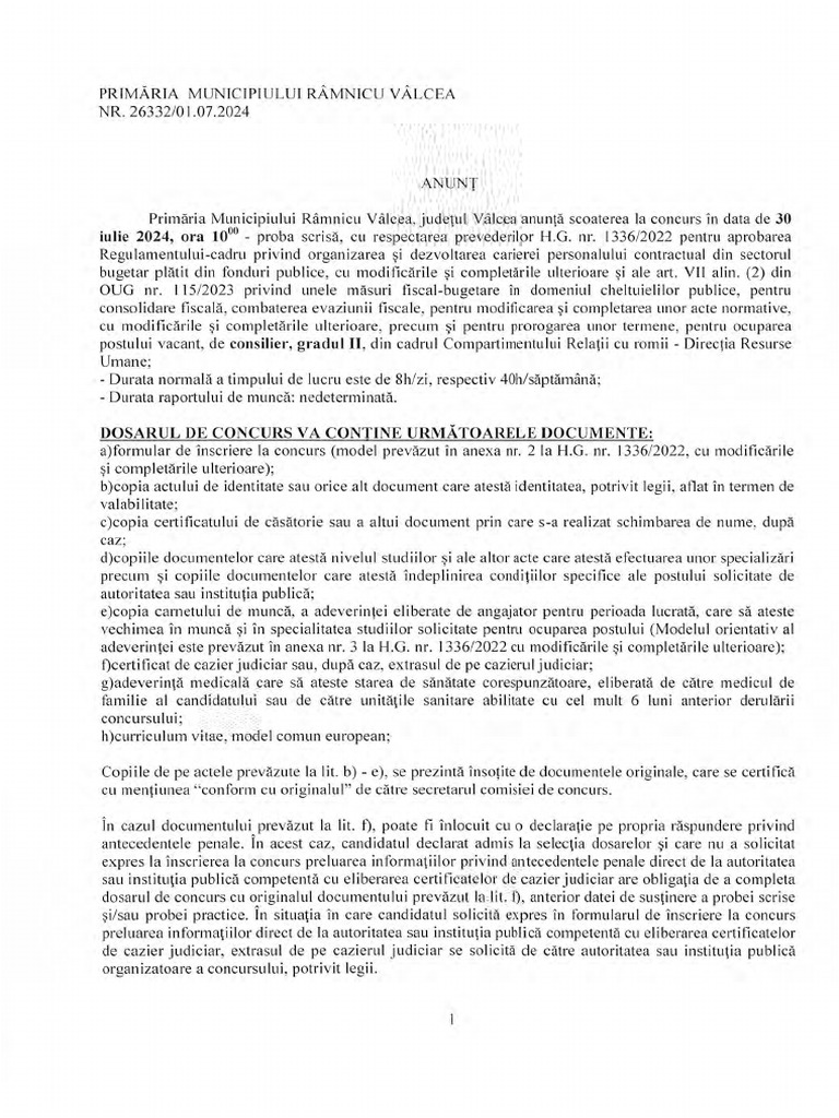 Anunț Concurs 8 | PDF