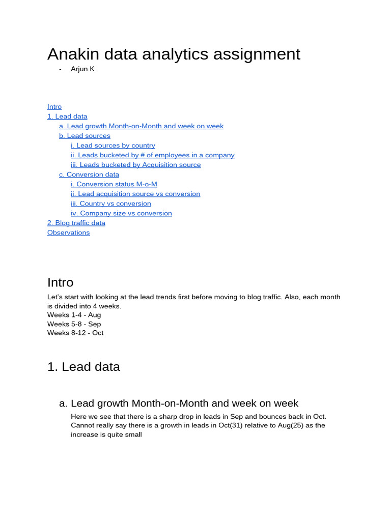 Anakin Data Analytics Assignment - Arjun | PDF