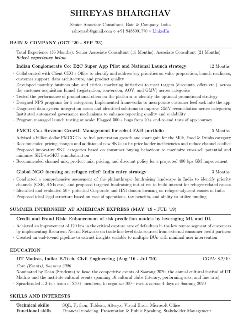 Shreyas Bharghav Resume 2025 | PDF | Pricing | Business