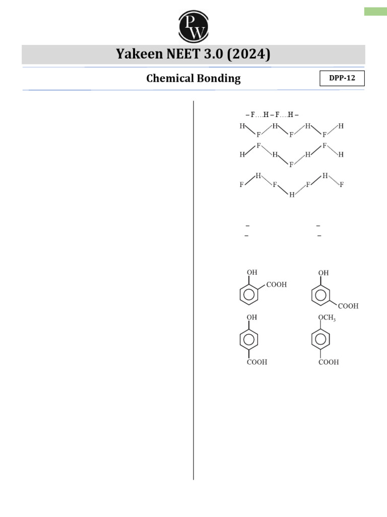 003 Chemical Bonding DPP 12 of Lecture 16 Yakeen 30 2024 | PDF | Hydrogen Bond | Chemical Bond