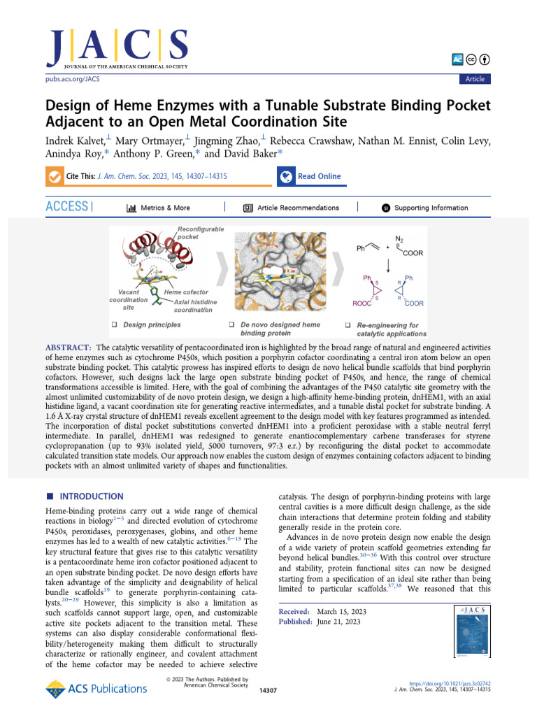 Kalvet Et Al 2023 Design of Heme Enzymes With A Tunable Substrate ...
