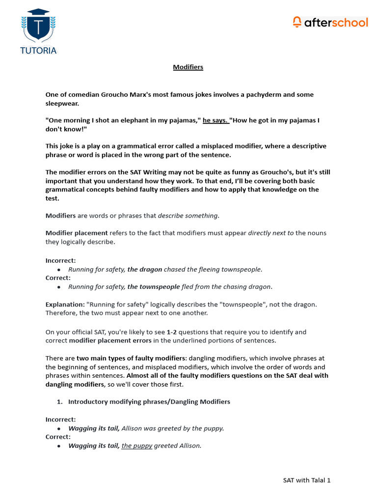 Writing Section - Modifiers | PDF | Clause | Linguistic Morphology