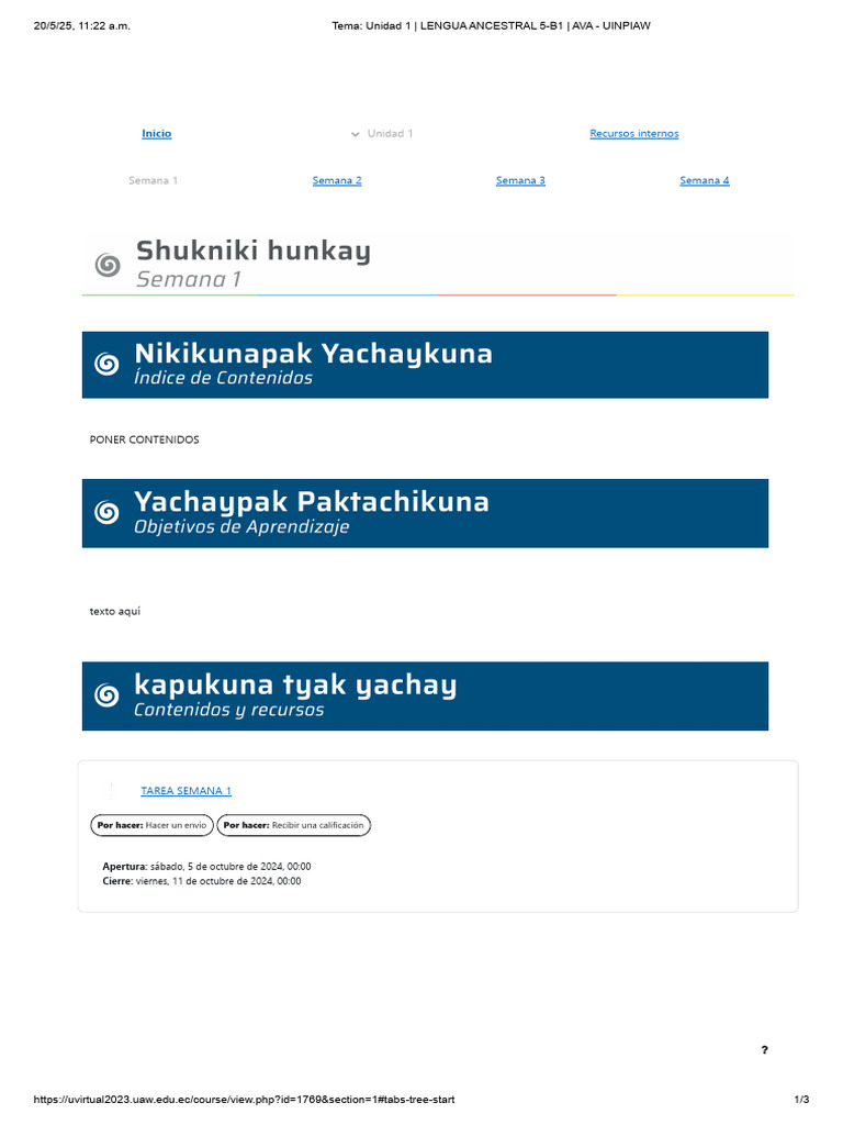 Tema_ Unidad 1 _ LENGUA ANCESTRAL 5-B1 _ AVA - UINPIAW | PDF
