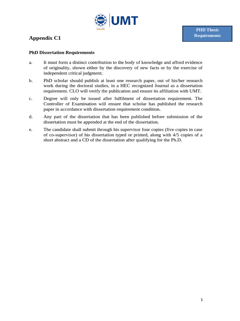 Appendix C1 PHD Thesis Requirements | PDF