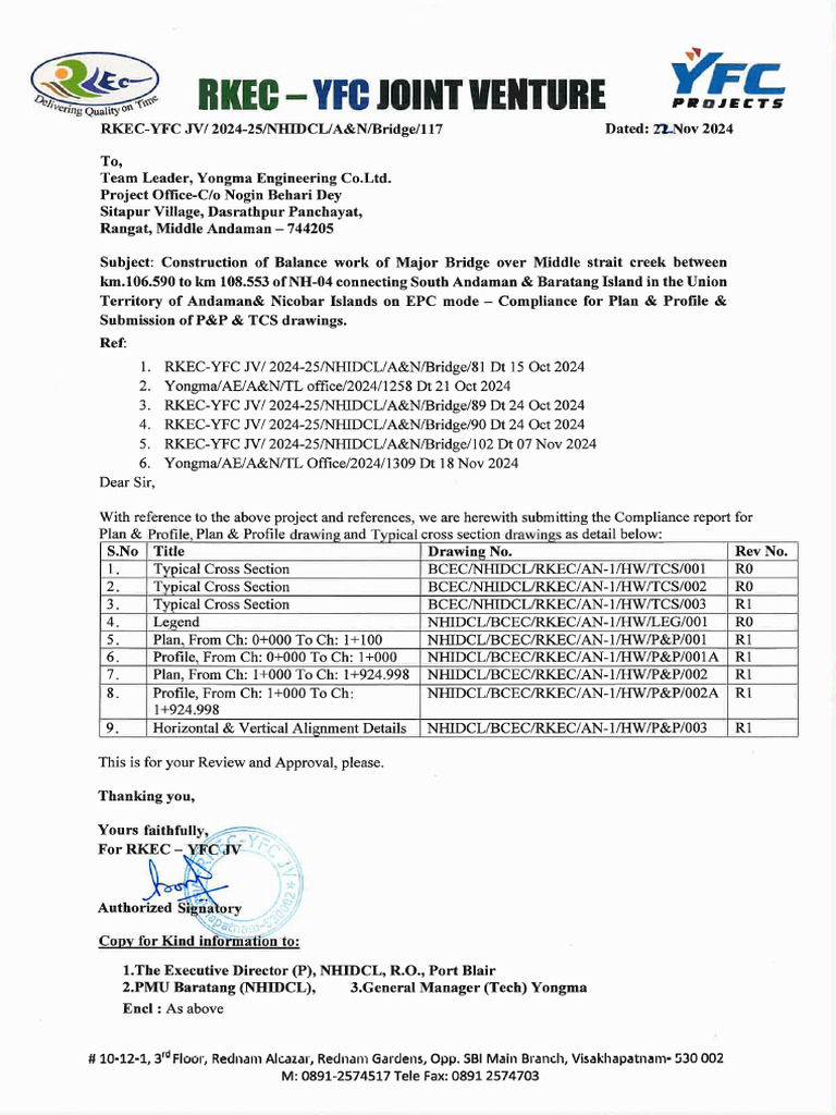 RKEC-YFC JV - 2024-25 - NHIDCL - A&N - Bridge - 117 dt.22.11.2024 ...