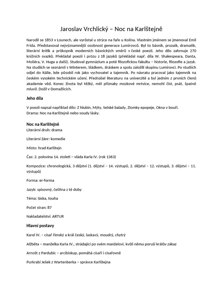 Noc Na Karlštejně Rozbor | PDF