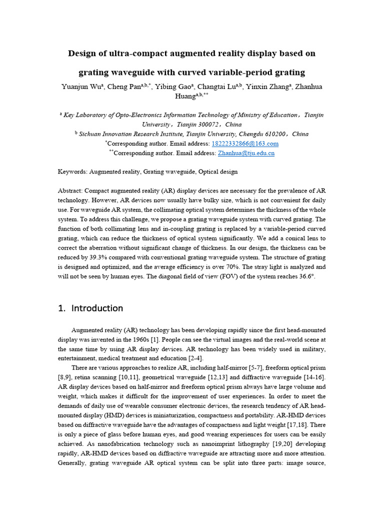 Design of Ultra-Compact Augmented Reality Display Based On Grating Waveguide With Curved ...