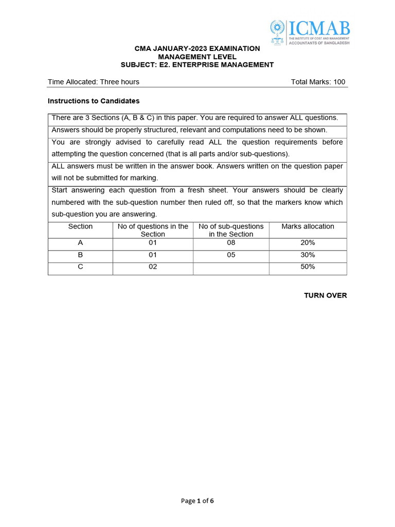 E2.ENM (M.L) Question CMA January-2023 Exam. | PDF | Tesco | Supermarket
