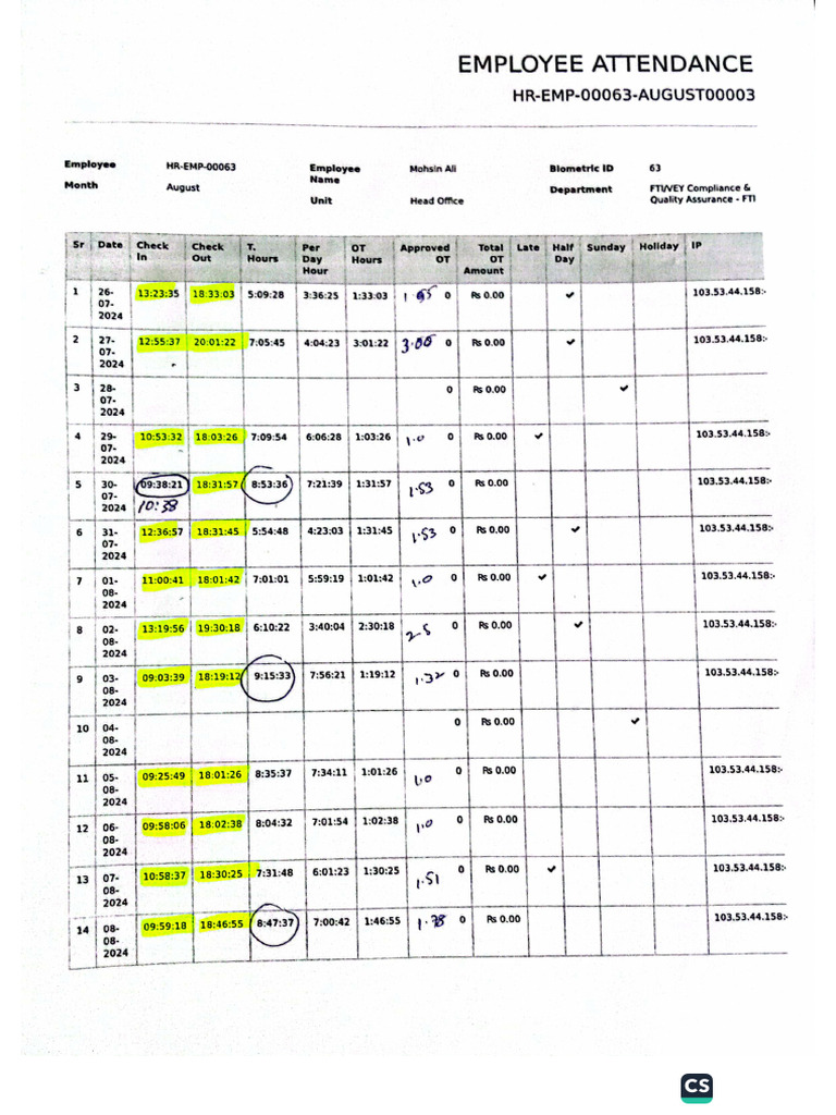 August Time Sheet | PDF