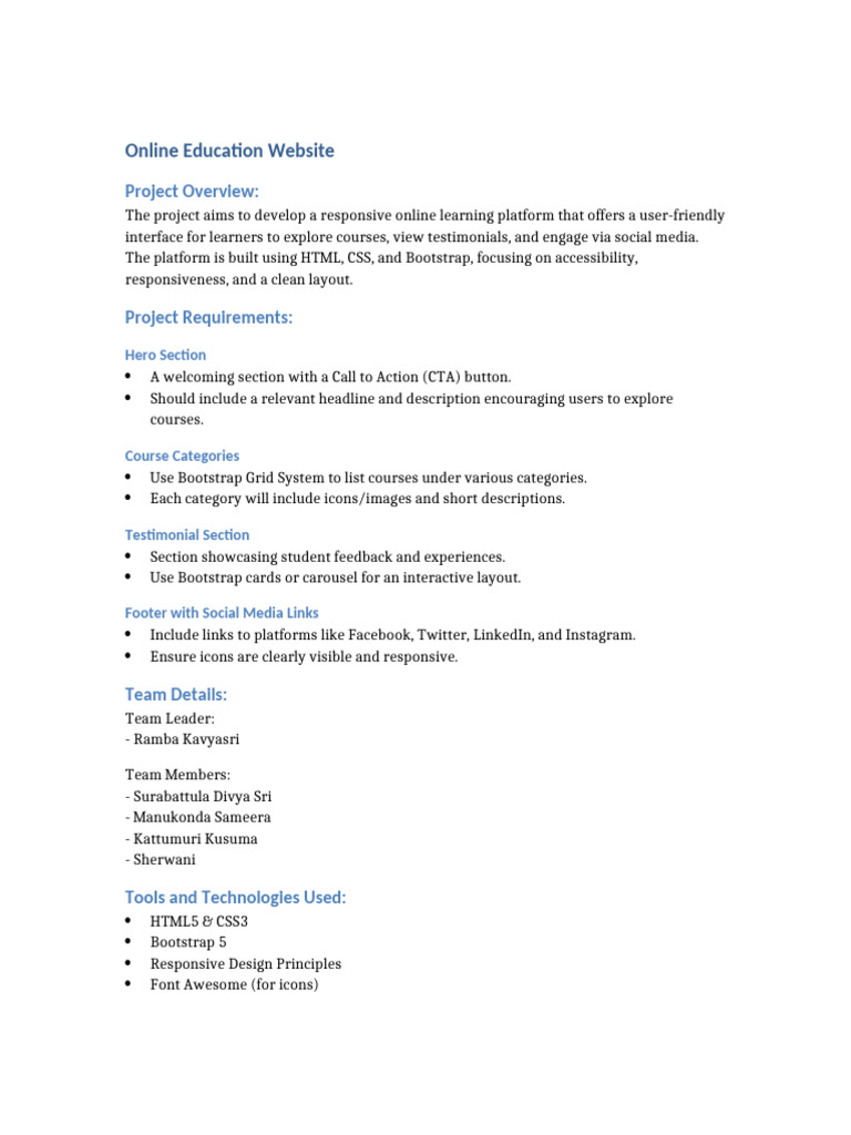 Online Education Website Project | PDF