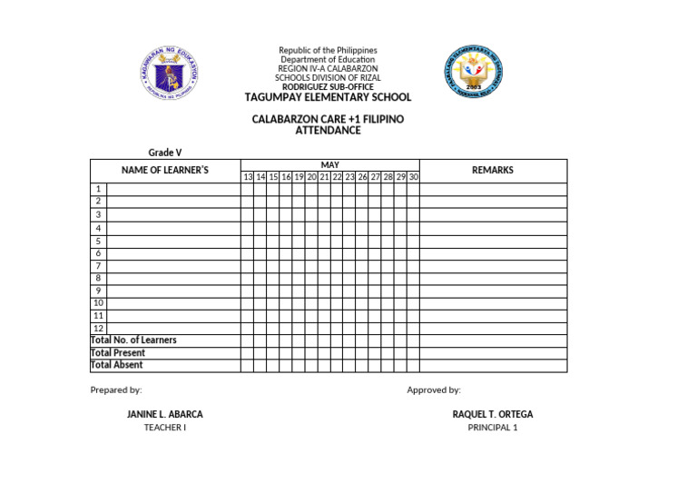 Grade V Attendance Report May | PDF