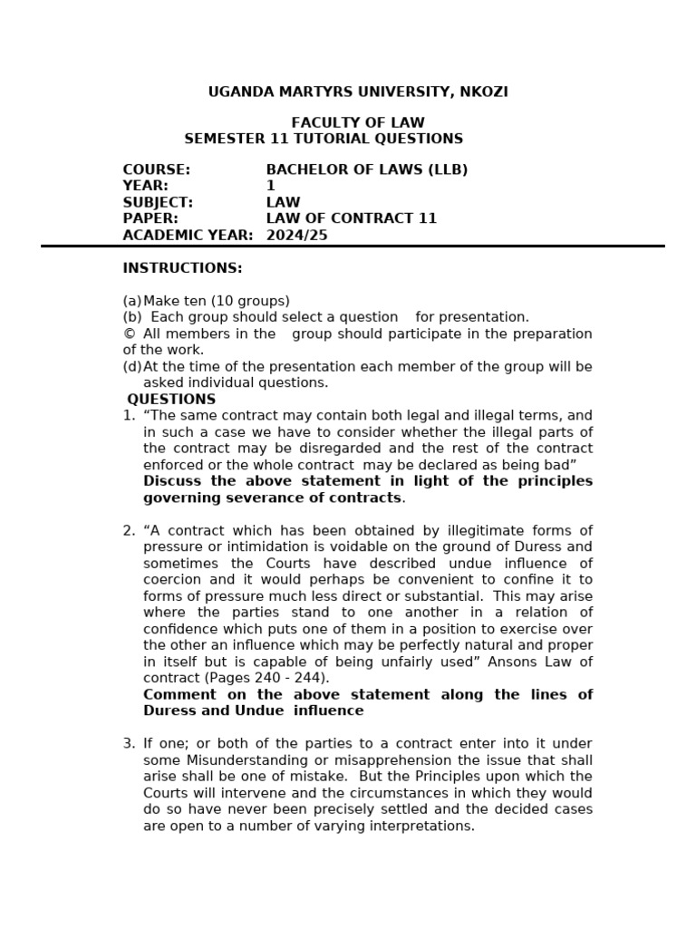 Tutorial Questions UMU | PDF | Breach Of Contract | Lease