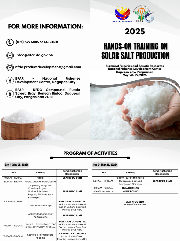 Program Solar Salt Training | PDF | Food Industry | Marine Biology