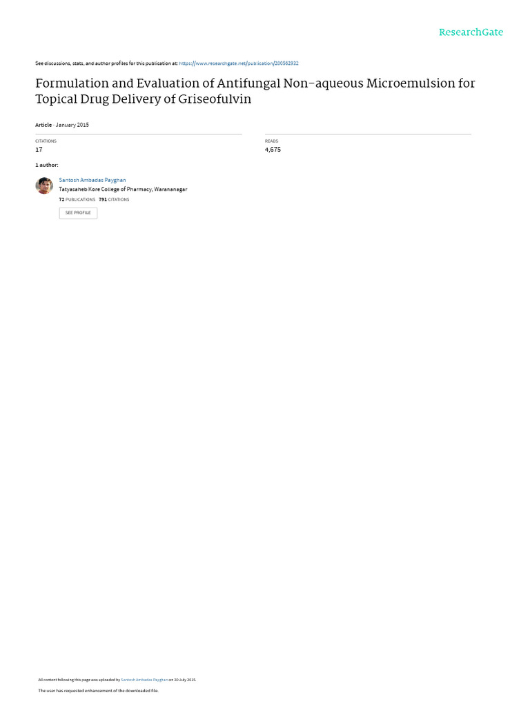 Formulation and Evaluation of Antifungal Non-Aqueous Microemulsion For Topical Drug Delivery of ...