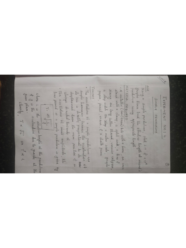 Class 11 Experiment 4 Simple Pendulum | PDF