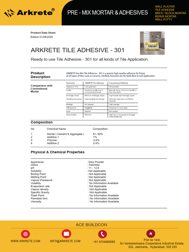 MSDS - Tile Adhesive Type 2 | PDF | Mortar (Masonry) | Adhesive