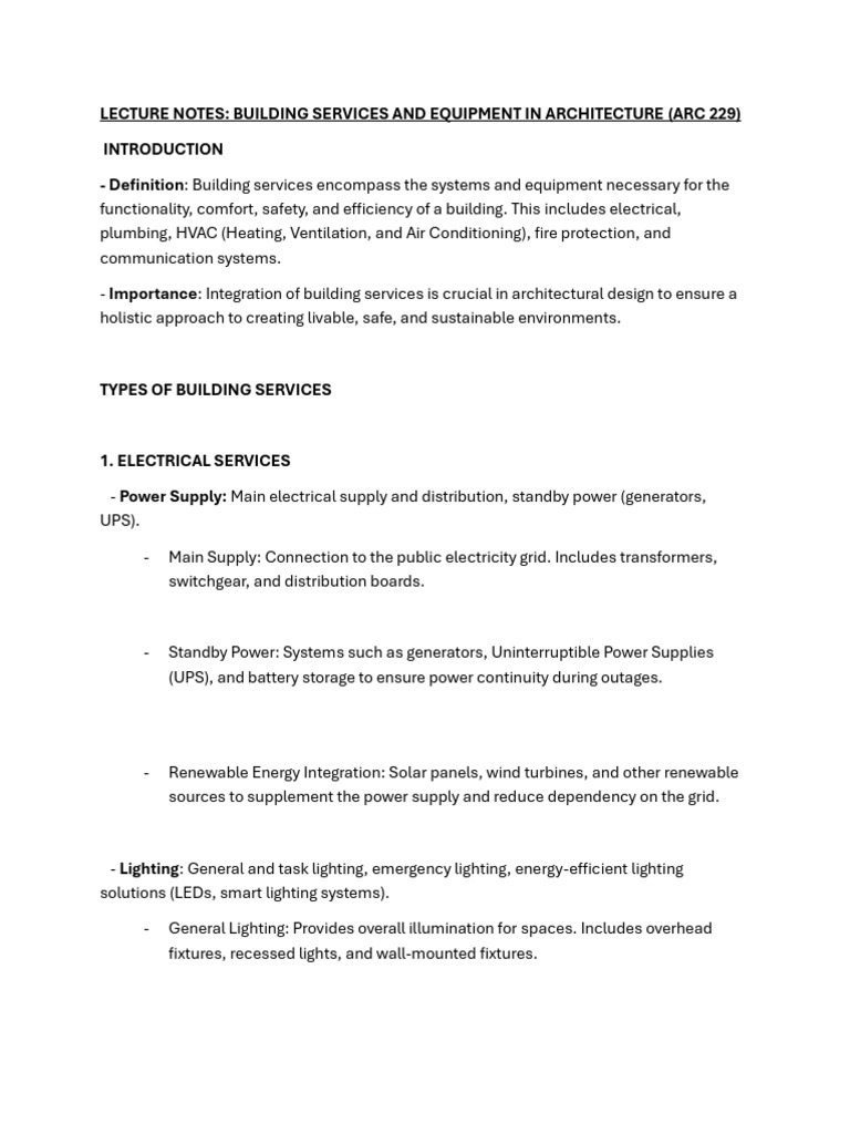 Building Services in Architecture Overview | PDF | Lighting | Sewage ...