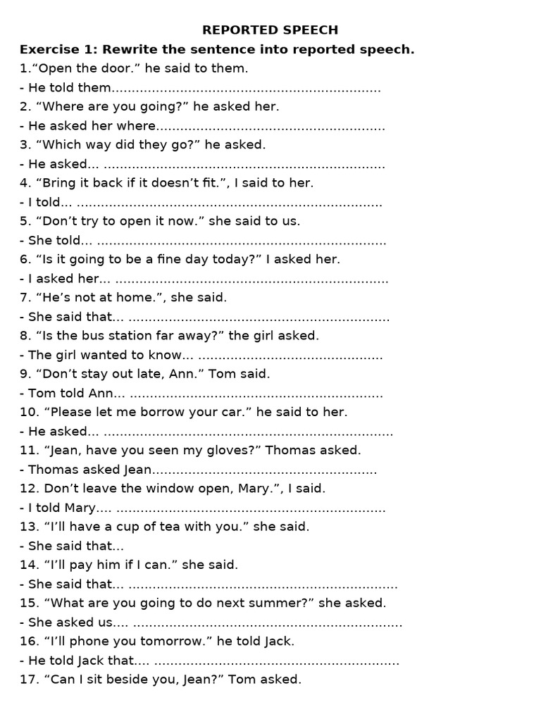 Reported Speech Exercise | PDF