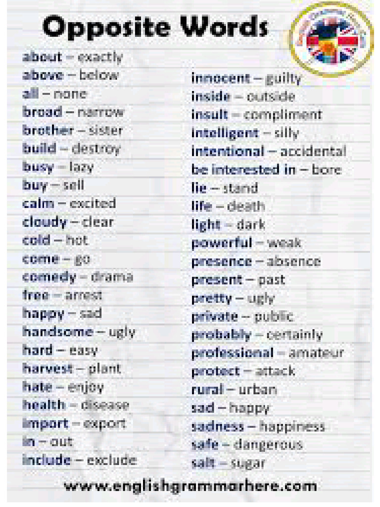 English Opposite Words | PDF