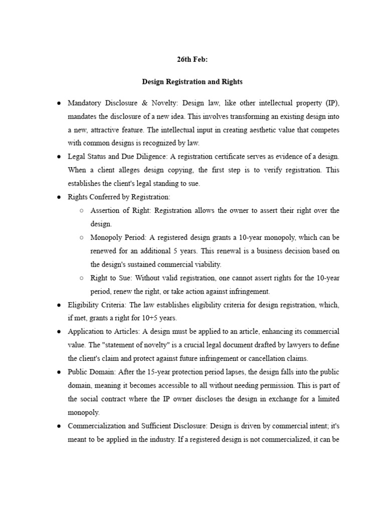 Law of Designs Class Notes | PDF | Intellectual Property | Copyright