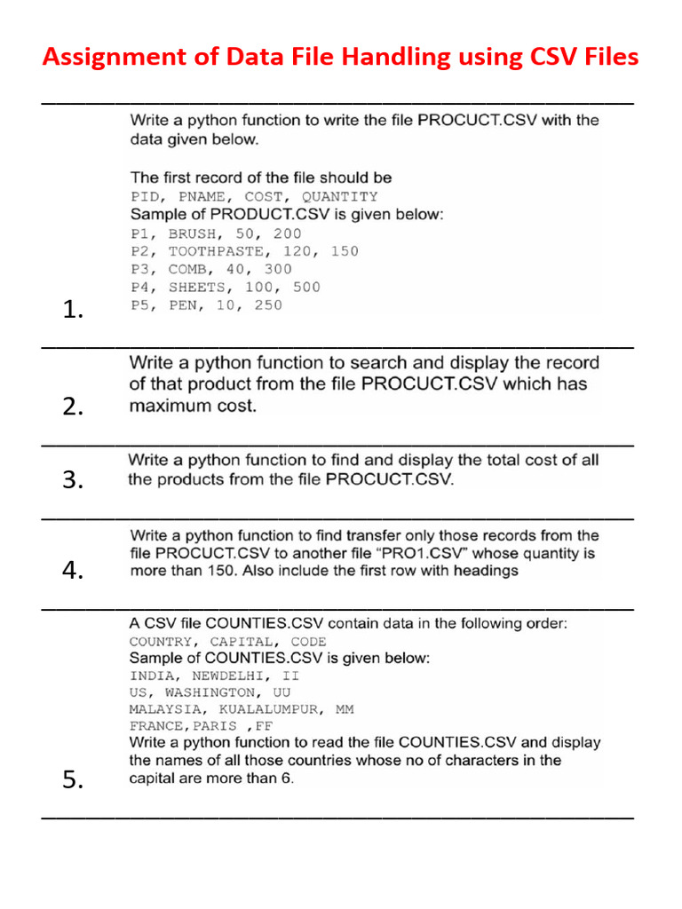 Assignment6 - Data File Handling Using CSV Files | PDF