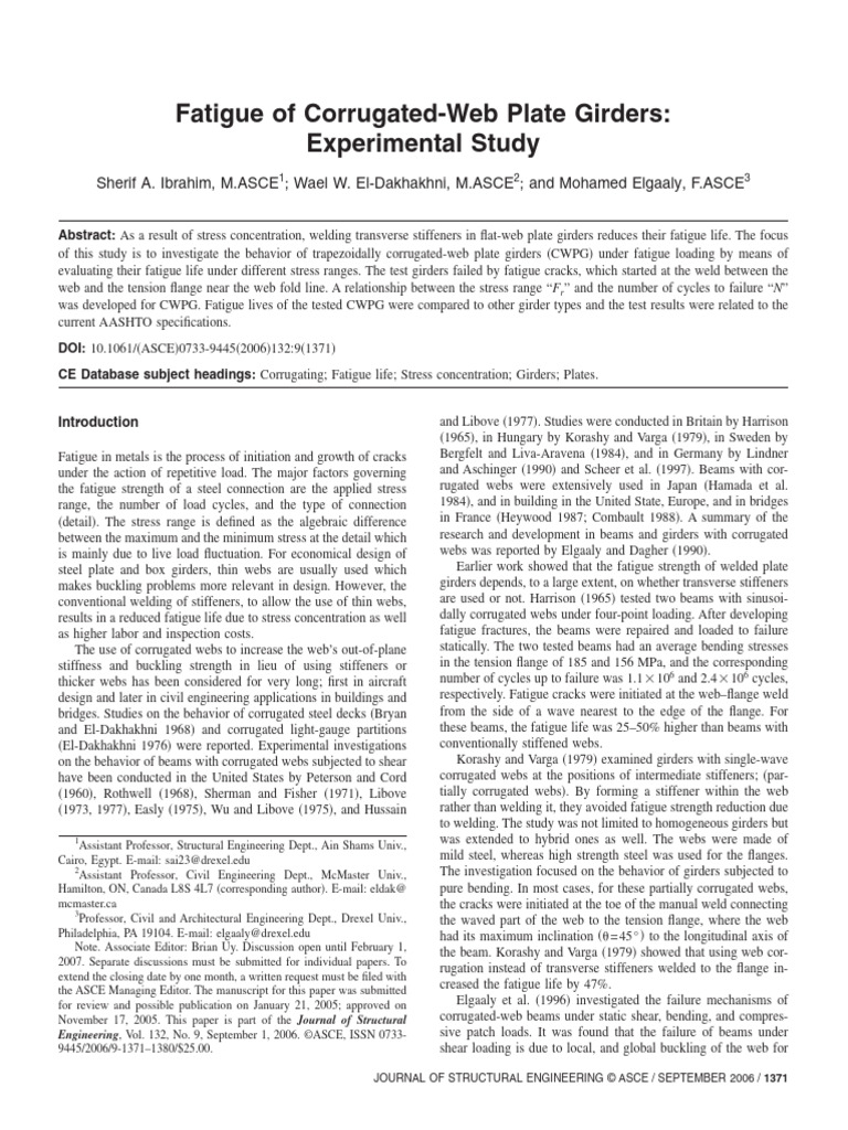 Fatigue of Corrugated Web Plate Girders Analytical Study | PDF ...