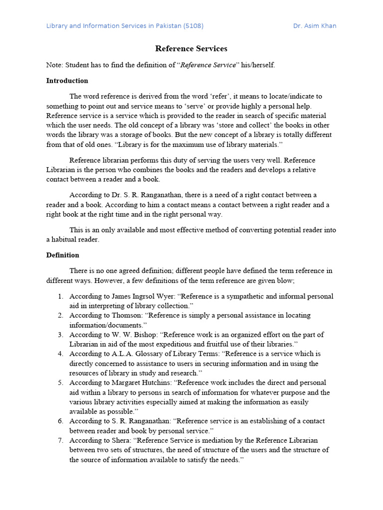 Reference Services (Week-9) | PDF | Libraries | Librarian