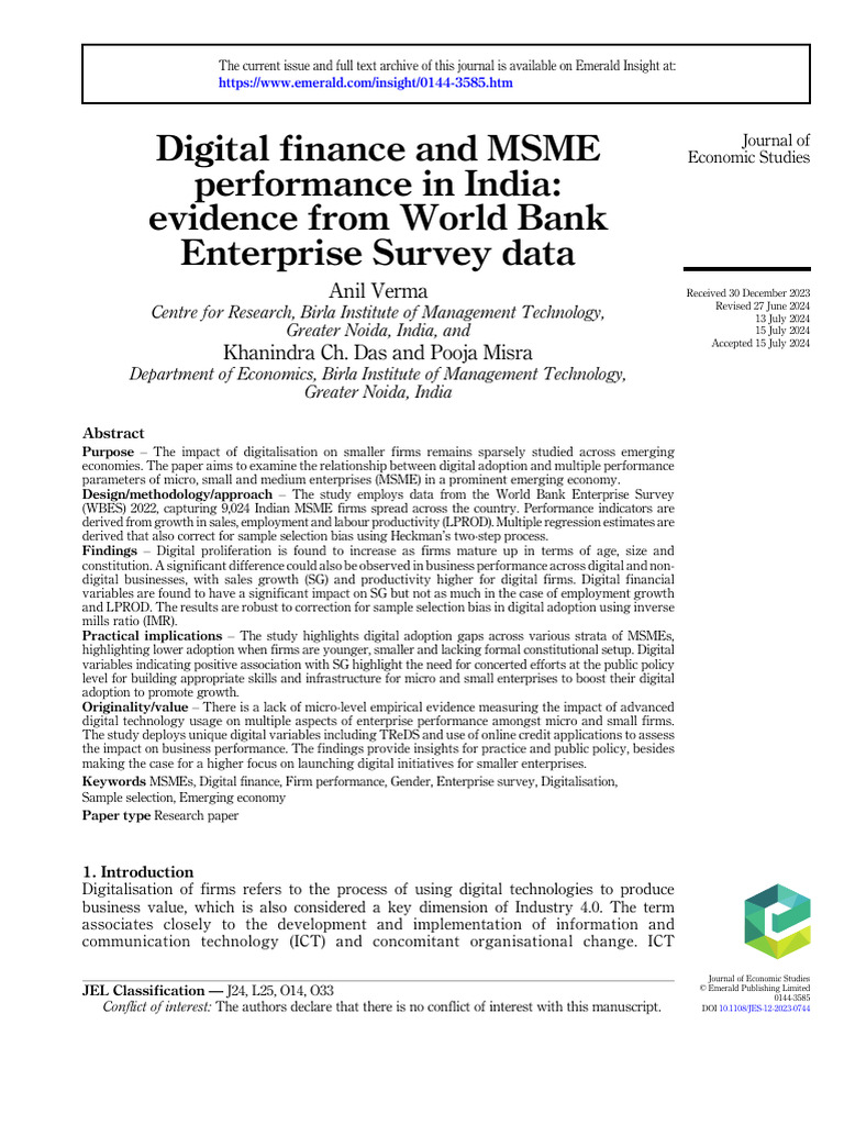 Impact of Digital Finance on MSME Growth | PDF | Linear Trend ...