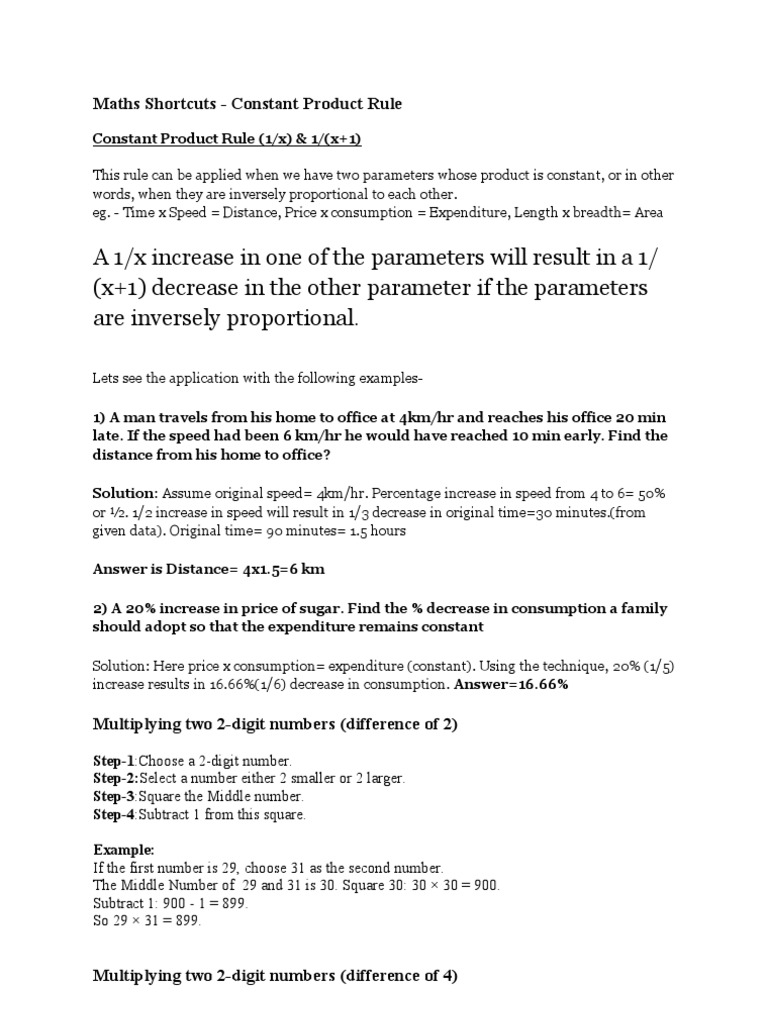 Maths Shortcuts | PDF | Multiplication | Percentage
